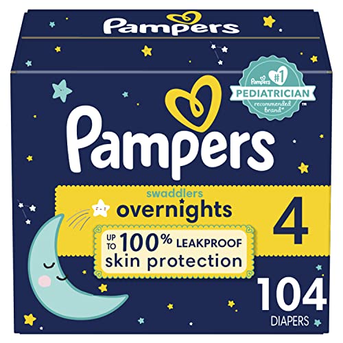 Diapers Size 4, 104 Count - Pampers Swaddlers Overnights Disposable Baby Diapers, Enormous Pack (Packaging & Prints May Vary)