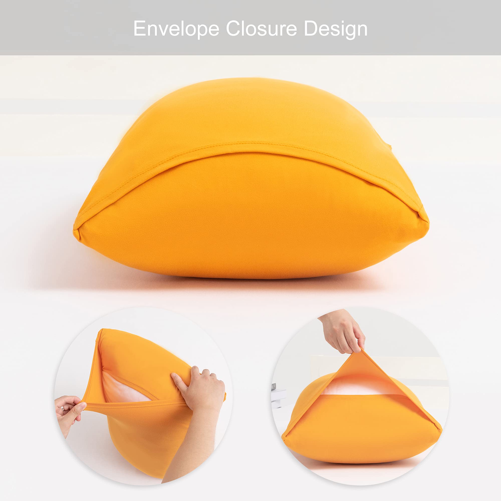 2-Pack Stretch Pillow Cases - Jersey Knit & Envelope Closure Pillowcases with Ultra Soft T-Shirt Like Polyester Blend - Suitable for Queen or Standard Size Set of 2, Yellow