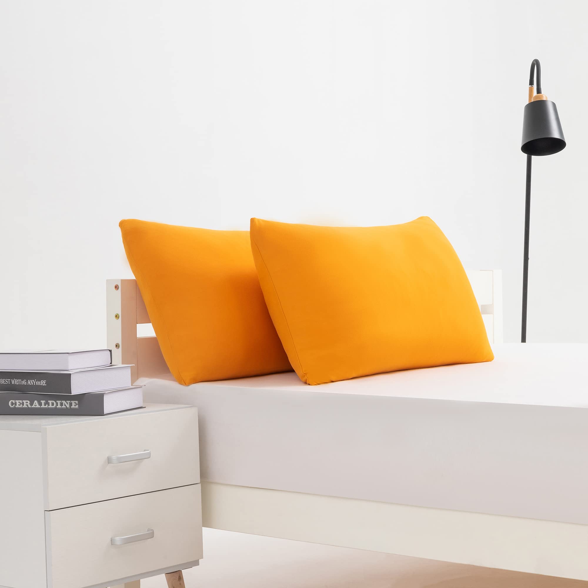 2-Pack Stretch Pillow Cases - Jersey Knit & Envelope Closure Pillowcases with Ultra Soft T-Shirt Like Polyester Blend - Suitable for Queen or Standard Size Set of 2, Yellow