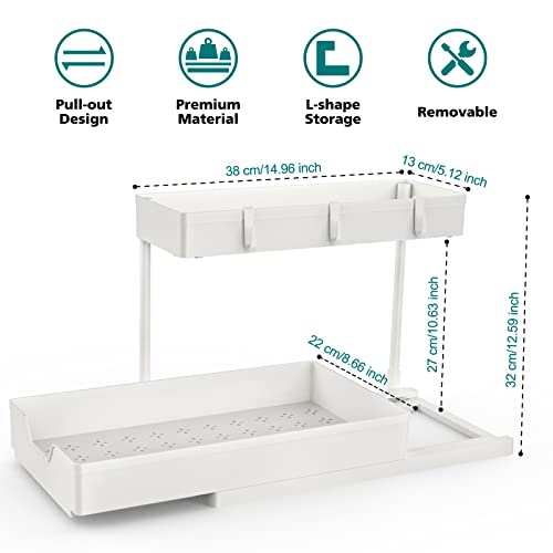 IRONBOX Under Sink Organizer, 2 Pack Pull Out Cabinet Bathroom Organizer L-shape Slide Out Sliding Shelf Under Cabinet Storage for Kitchen Bathroom Sink Organizers and Storage (2 Pack White)