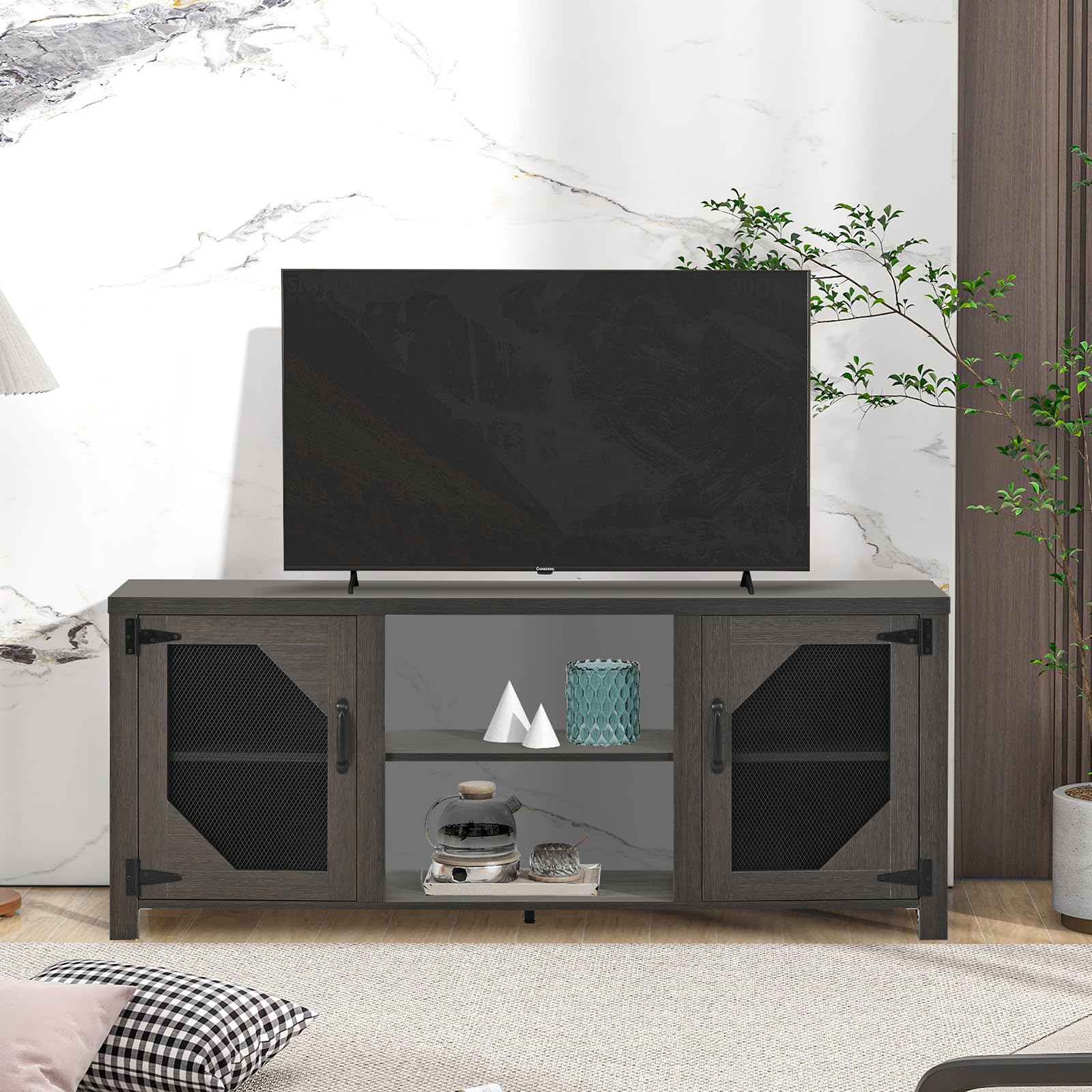 NOLLAM Modern TV Stand for 65" TV, Entertainment Center with Large Storage Space, TV Cabinet with Adjustable Shelves and Magnetic Cabinet Door, Media Console Table for Living Room, Bedroom, Dark Gray