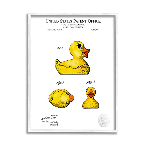 Stupell Industries Toy Rubber Duck Yellow Patent Design Diagram, Design by Karl Hronek 11 x 14