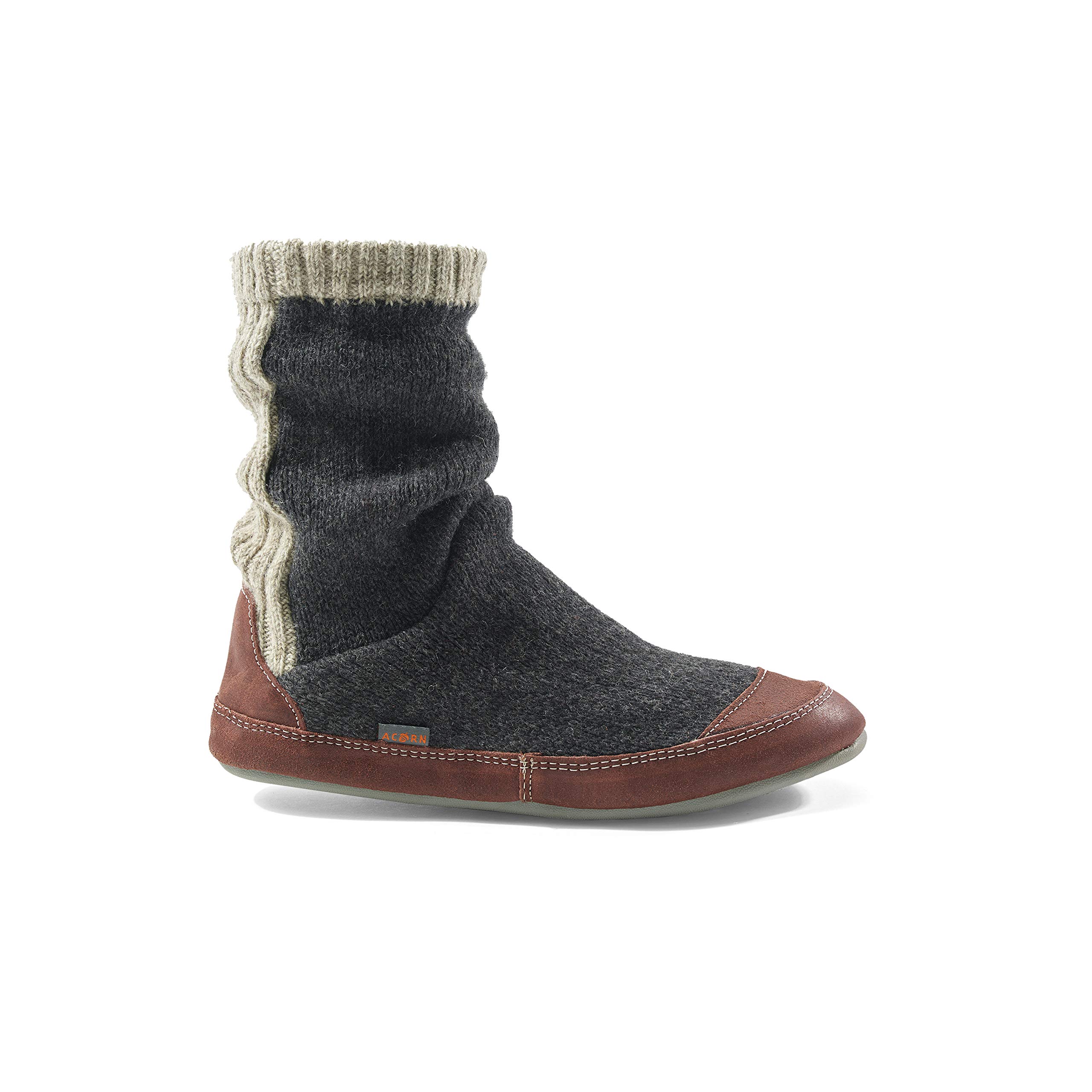 Acorn Men's Slouch Boot Slipper, Charcoal Ragg Wool, X-Large