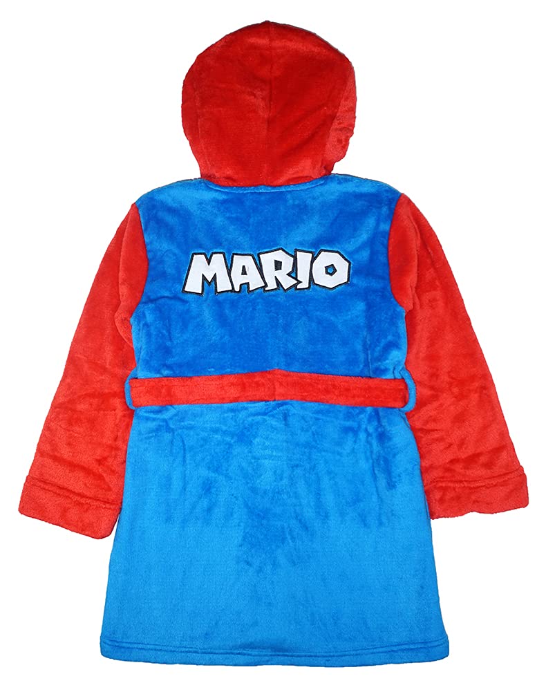 Super Mario Little/Big Boys' Soft Hooded Fleece Sleepwear Bathrobe - Plush Robe for Kids, Mario, 8