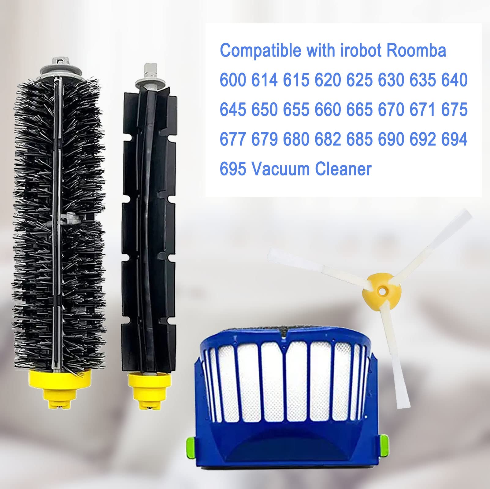 Mochenli Replacement Parts for iRobot Roomba 600 Series 675 692 694 690 680 660 651 650 614 610 500 Series 595 585 564 552 Vacuum Robotic,8 Side Brush, 2 Main Roller Brush, 6 Filter, 1 Caster Wheel