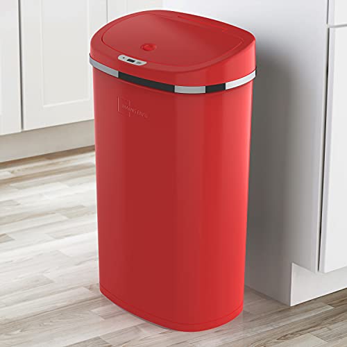 Mainstay Motion Sensor Trash Can, 13.2 Gallon, Red Stainless Steel