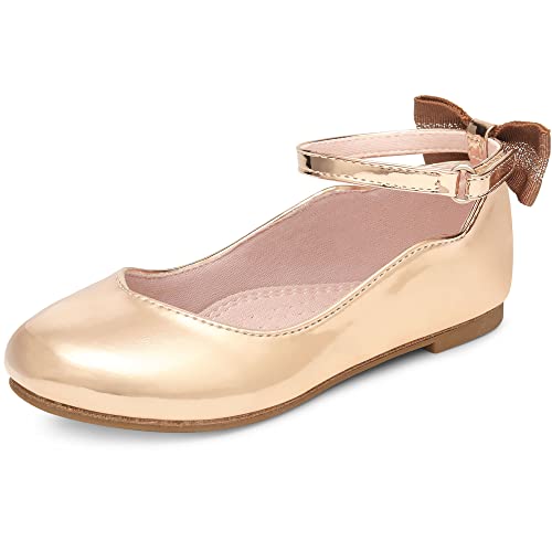 Bigwow Girls Gold Dress Shoes Mary Jane Princess Shoes for School Uniform Wedding Church Party Ballerina with Ankle Strap Big Kids Size 2