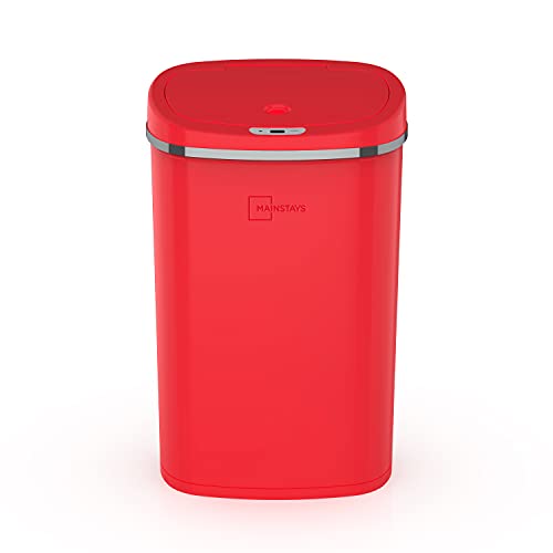 Mainstay Motion Sensor Trash Can, 13.2 Gallon, Red Stainless Steel