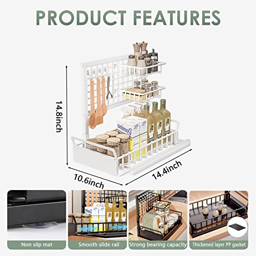 Under Sink Organizer,3-Tier Metal Pull Out Kitchen Cabinet Organizer Freely Adjustable,No Drilling Rustpro of Stainless Steel,Sturdy Multi-Functional for Kitchen Bathroom Organization (White)