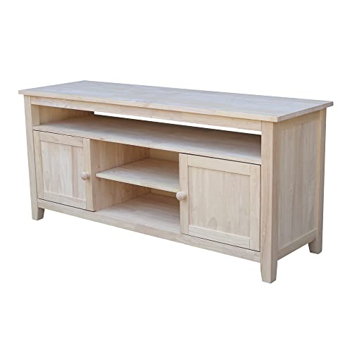 IC International Concepts 26" H, Entertainment TV Stand with 2 Doors Center Shelf 20.03''W x 15.24''D, Durable Solid Parawood Furniture, Living Room/Bedroom, Paint or Stain in Any Color, Unfinished