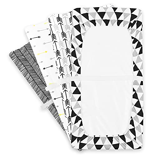 Changing Pad Cover – Baby Changing Pad Covers 4 Pack – Boy or Girl Changing Pad Cover – Pure Jersey Machine Washable Black and White Changing Table Cover – Diaper Changing Pad Cover Sheets