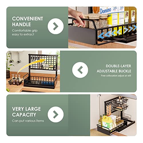 Under Sink Organizer,3-Tier Metal Pull Out Kitchen Cabinet Organizer Freely Adjustable,No Drilling Rustpro of Stainless Steel,Sturdy Multi-Functional for Kitchen Bathroom Organization (White)