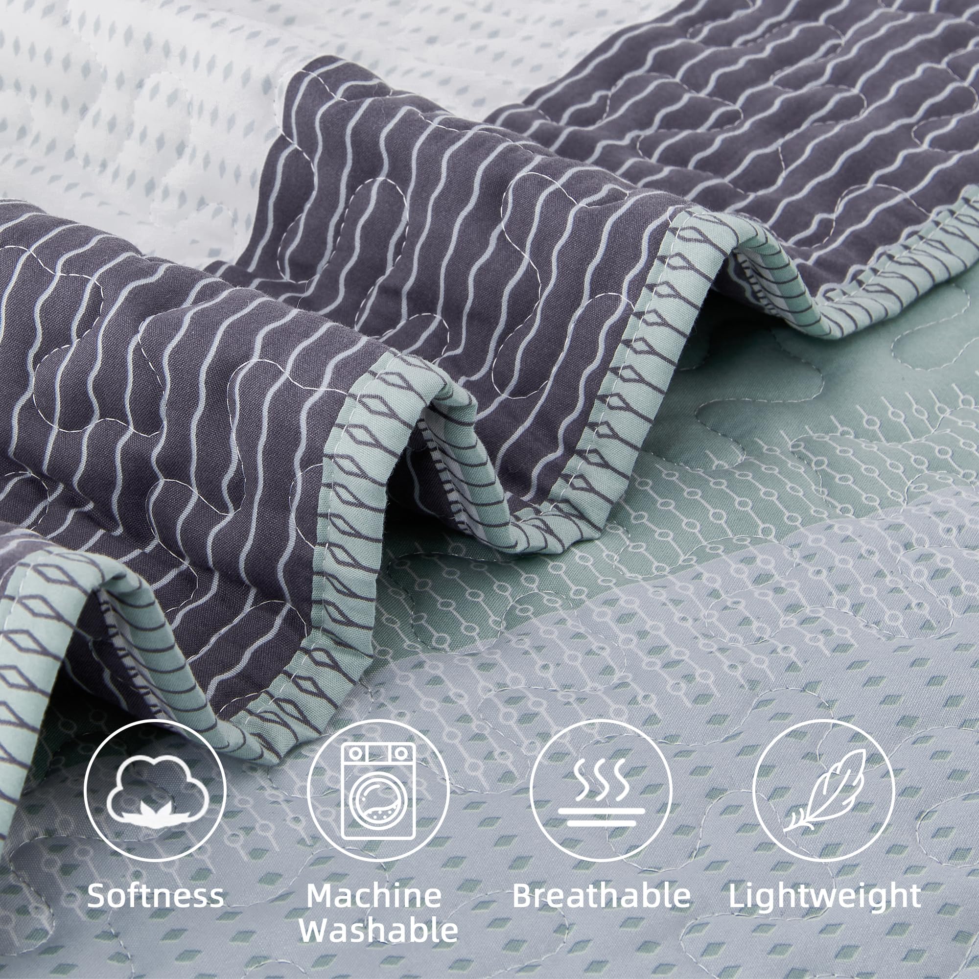 Andency Stripe Quilt Set Twin(68x86Inch), 2 Pieces (1 Striped Quilt and 1 Pillowcase) Mint Green Patchwork Striped Bedspread Coverlet Set, Soft Microfiber Stitched Quilt Bedding Set