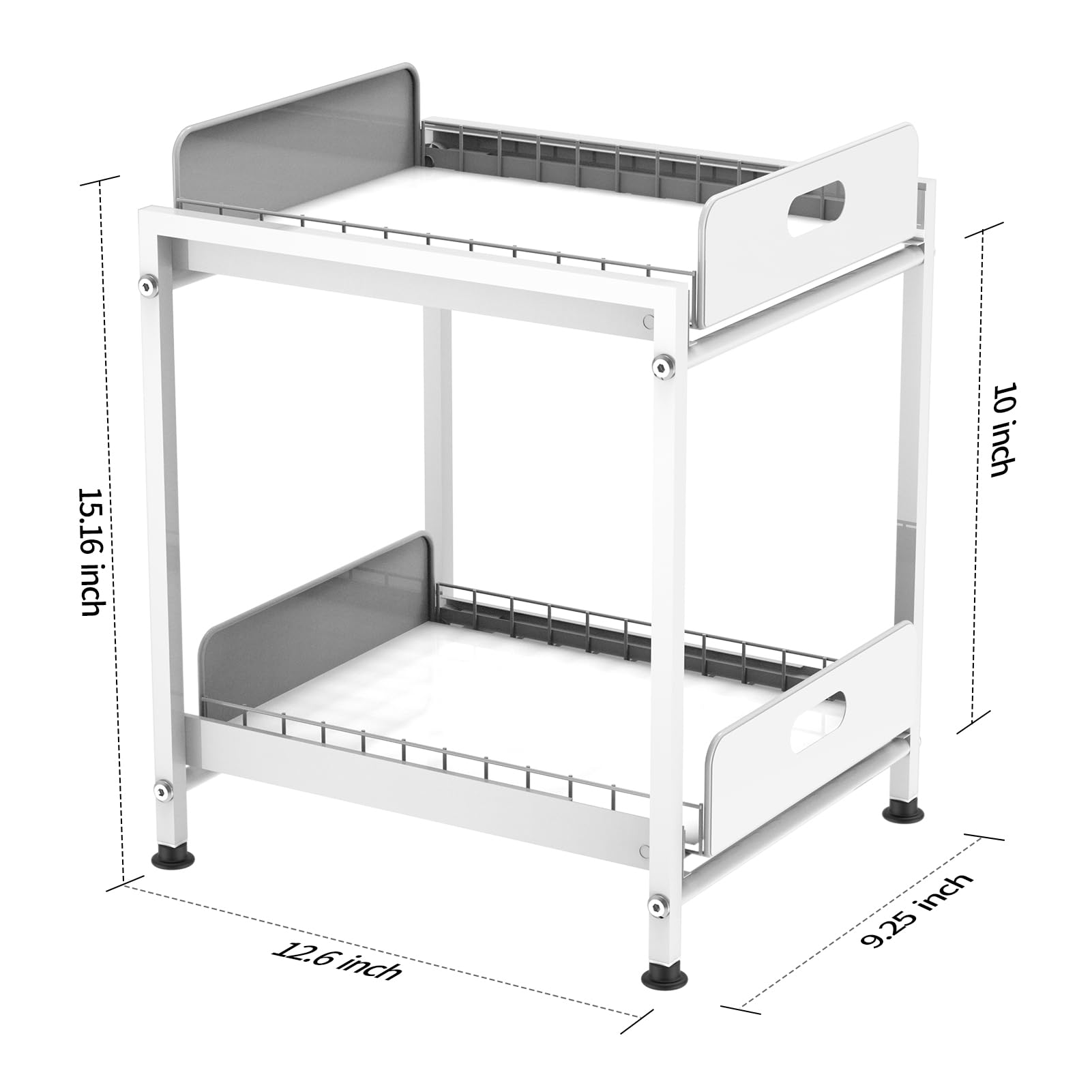IncepKick Under Sink Organizer and Storage for Kitchen Bathroom 2 Tier Slide Out Under Sink Shelf Cabinet Storage Shelf Under Sink Storage Metal (White)