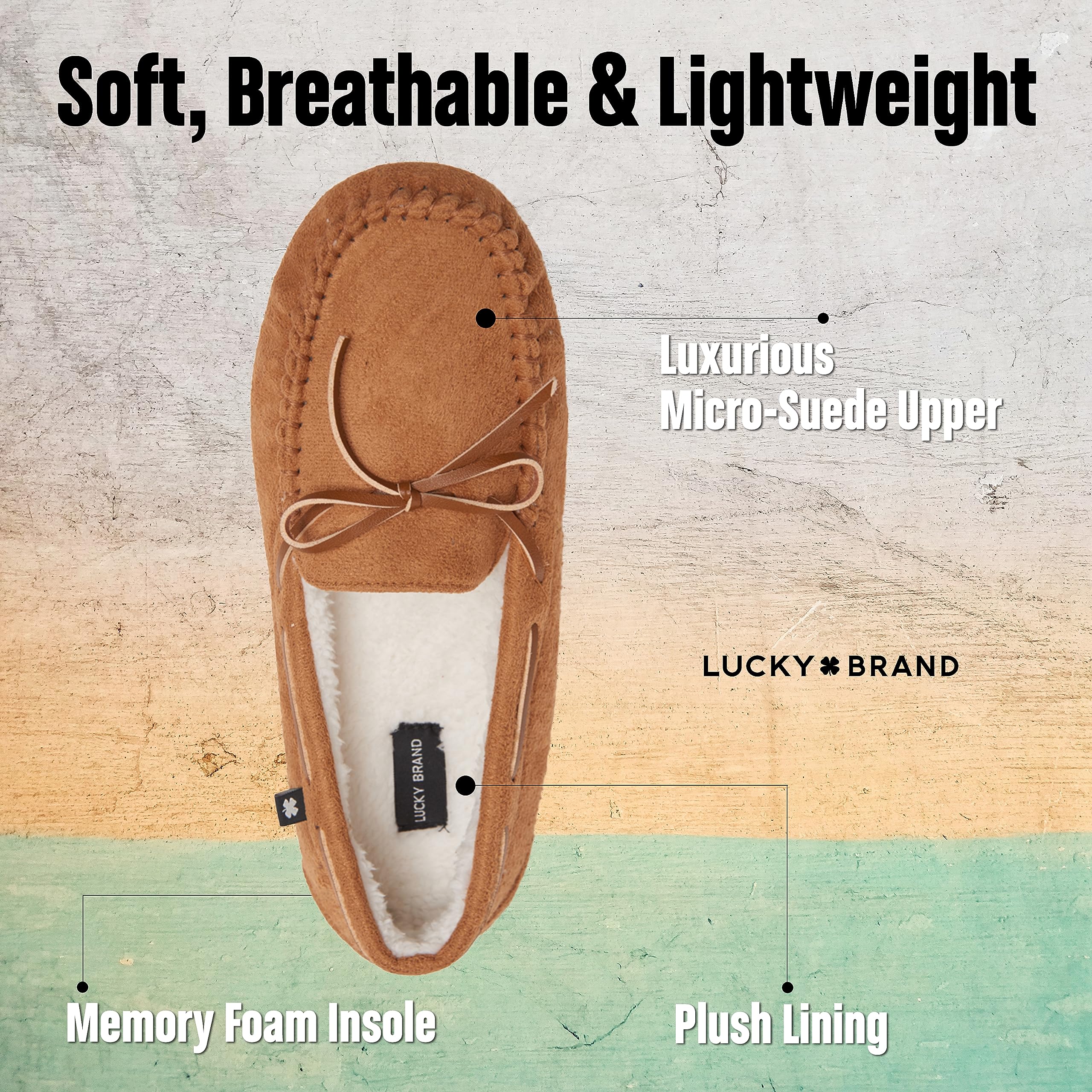 Lucky Brand Mens Faux Wool A-Line Slippers with Memory Foam