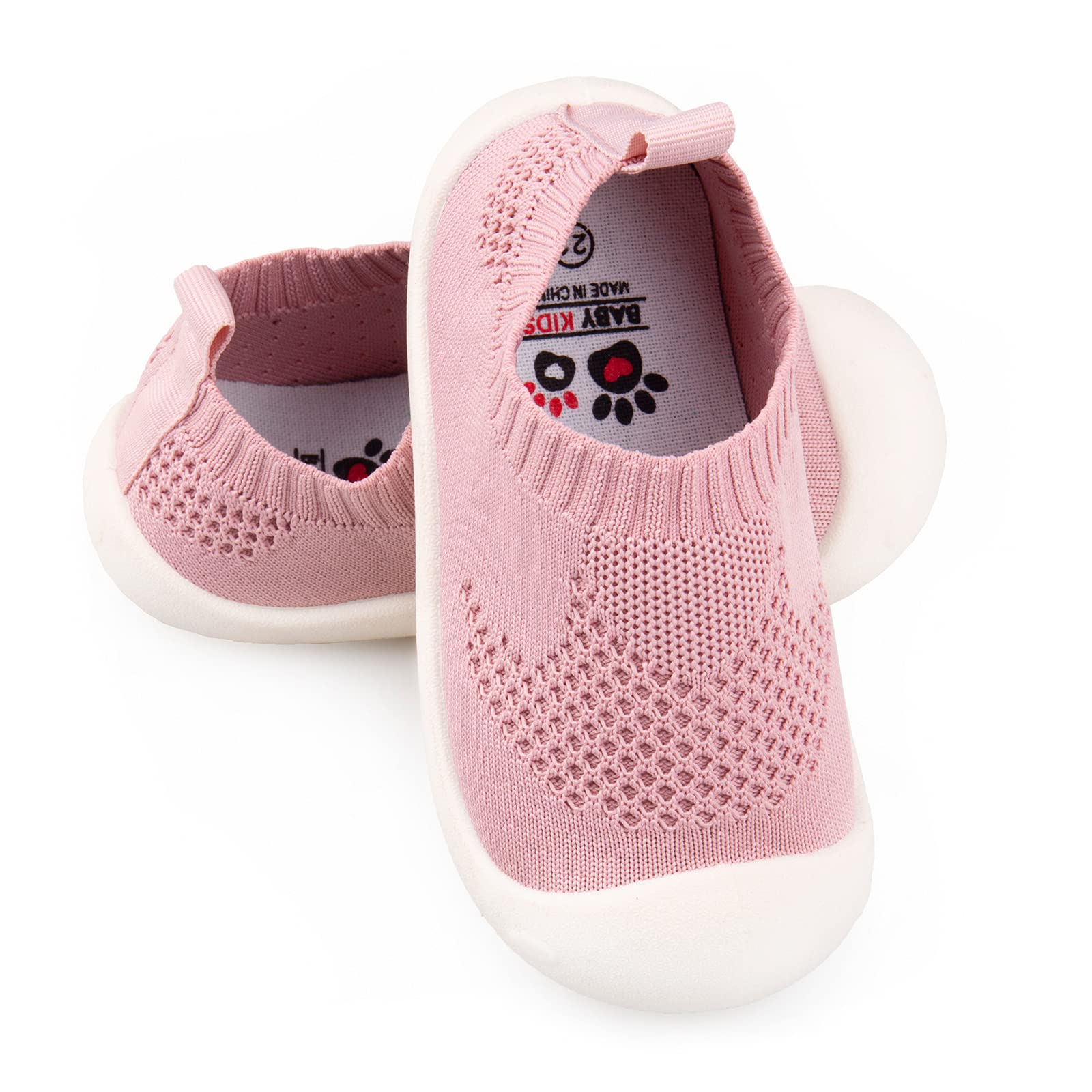 Toddler First Walking Shoes for Baby Boys Girls Slip On Soft Sole Wide Sock Sneakers Non-Slip Flexible Breathable Lightweight Mesh Outdoor Little Feet Shoe Pink 6-12 Months Size 3T