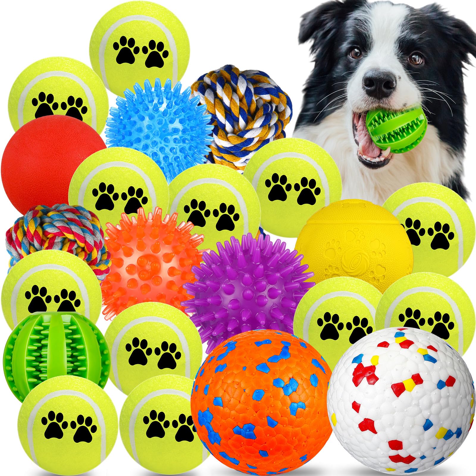 Shappy 22 Pcs Dog Balls Toys Dog Puzzle Teething Toys Ball Squeaky Dog Toys Dog Tennis Balls Durable Bouncy Floating Balls Rope Balls Dog Toys Solid Rubber Ball for Puppies Small Medium Large Dogs