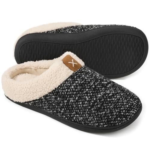 ULTRAIDEAS Mens Slip On Slippers, Sherpa Lined House Shoes with Memory Foam for Indoor Outdoor, Machine Washable (Meteorite Grey, Size 9-10)