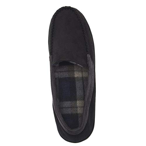 Hanes Mens Moccasin Slipper House Shoe With Indoor Outdoor Memory Foam Sole Fresh IQ Odor Protection , Black , X-Large