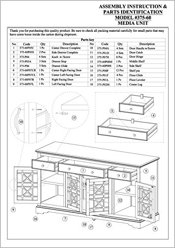 Jofran 375-60 Craftsman 60" Media Unit, 60"W X 19"D X 32"H, Earl Grey Finish, (Set of 1), 60''