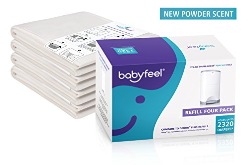 Babyfeel Refills Compatible with DEKOR PLUS Diaper Pails | 4 Pack | Exclusive 30% Extra Thickness | Diaper Pail Refills with Powerful Odor Elimination | Fresh Powder Scent | Holds up to 2320 Diapers
