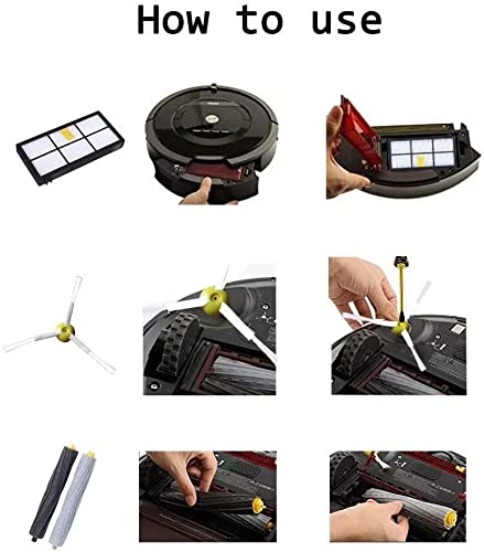 Replacement Parts Compatible with iRobot Roomba 960 980 981 985 900 Series,890 880 805 860 870 871 800 Series Vacuum Cleaner accessories kit (6 Filter,2 Rubber Brushes,6 Side Brush,Screws)