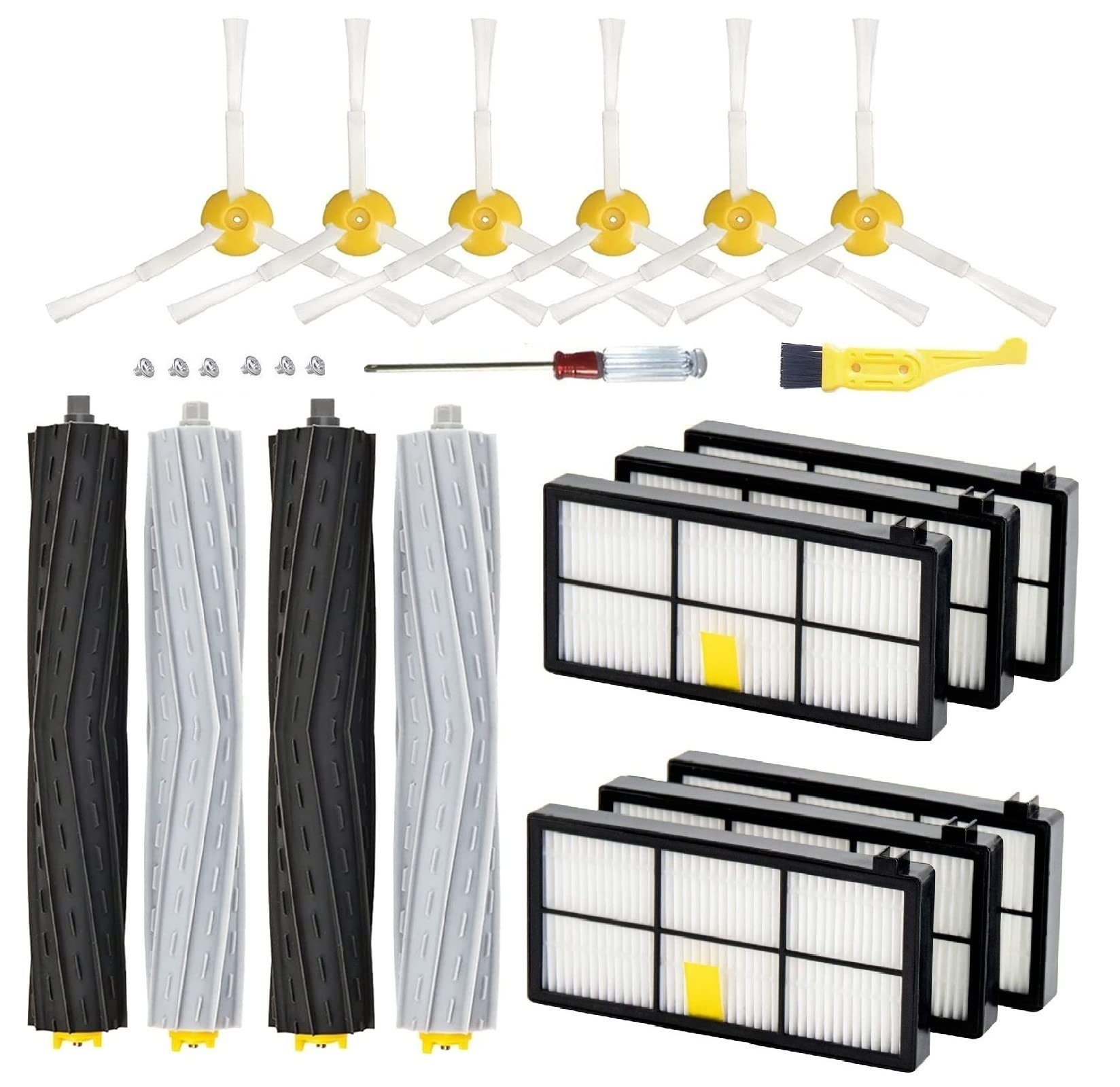 Replacement Parts Compatible with iRobot Roomba 960 980 981 985 900 Series,890 880 805 860 870 871 800 Series Vacuum Cleaner accessories kit (6 Filter,2 Rubber Brushes,6 Side Brush,Screws)