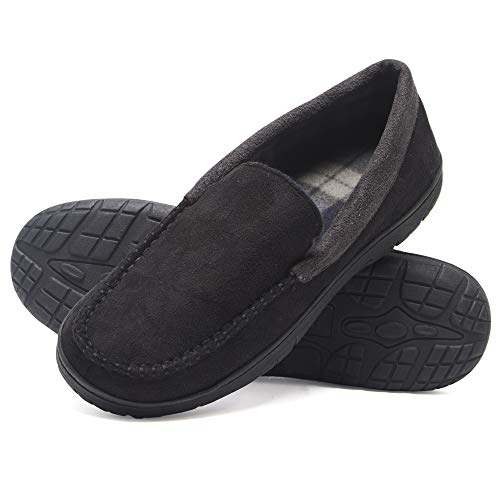 Hanes Mens Moccasin Slipper House Shoe With Indoor Outdoor Memory Foam Sole Fresh IQ Odor Protection , Black , X-Large