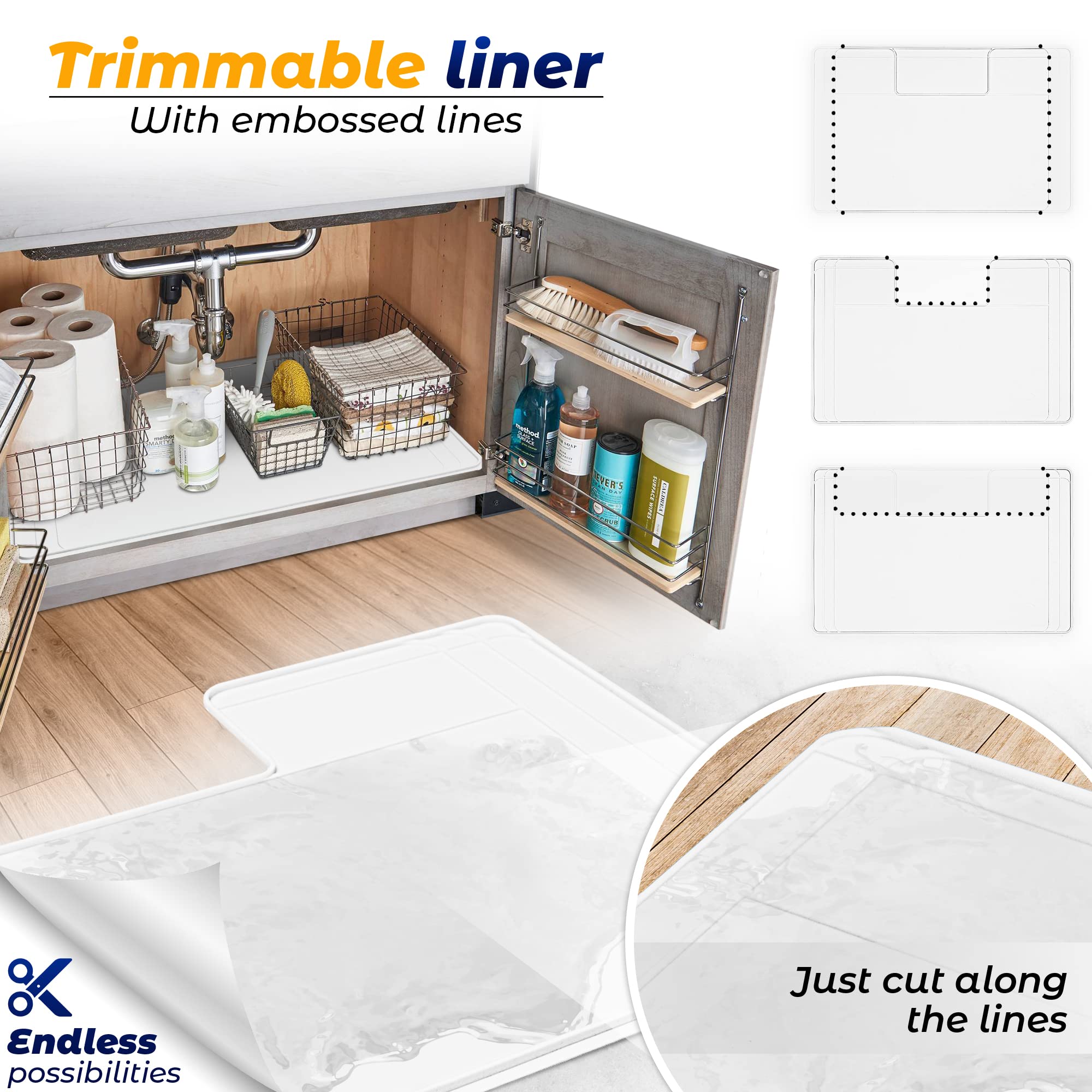 Original Under Sink Mat - Adjustable Silicone, Waterproof Vanity Mat - 28" x 19" or Smaller