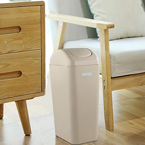 Obstnny Slim Plastic Trash Can for Narrow Spaces at Home or Office, Khaki.