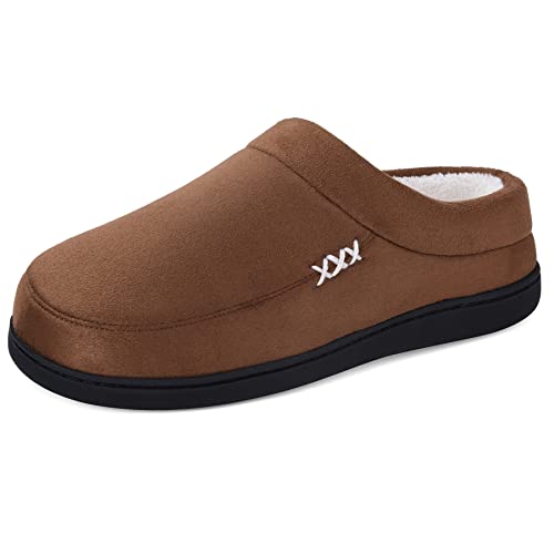 VONMAY Men's Memory Foam House Slippers Suede Wool Fleece Lined Slip On Shoes Indoor Outdoor Non-slip, Camel, Size 11-12