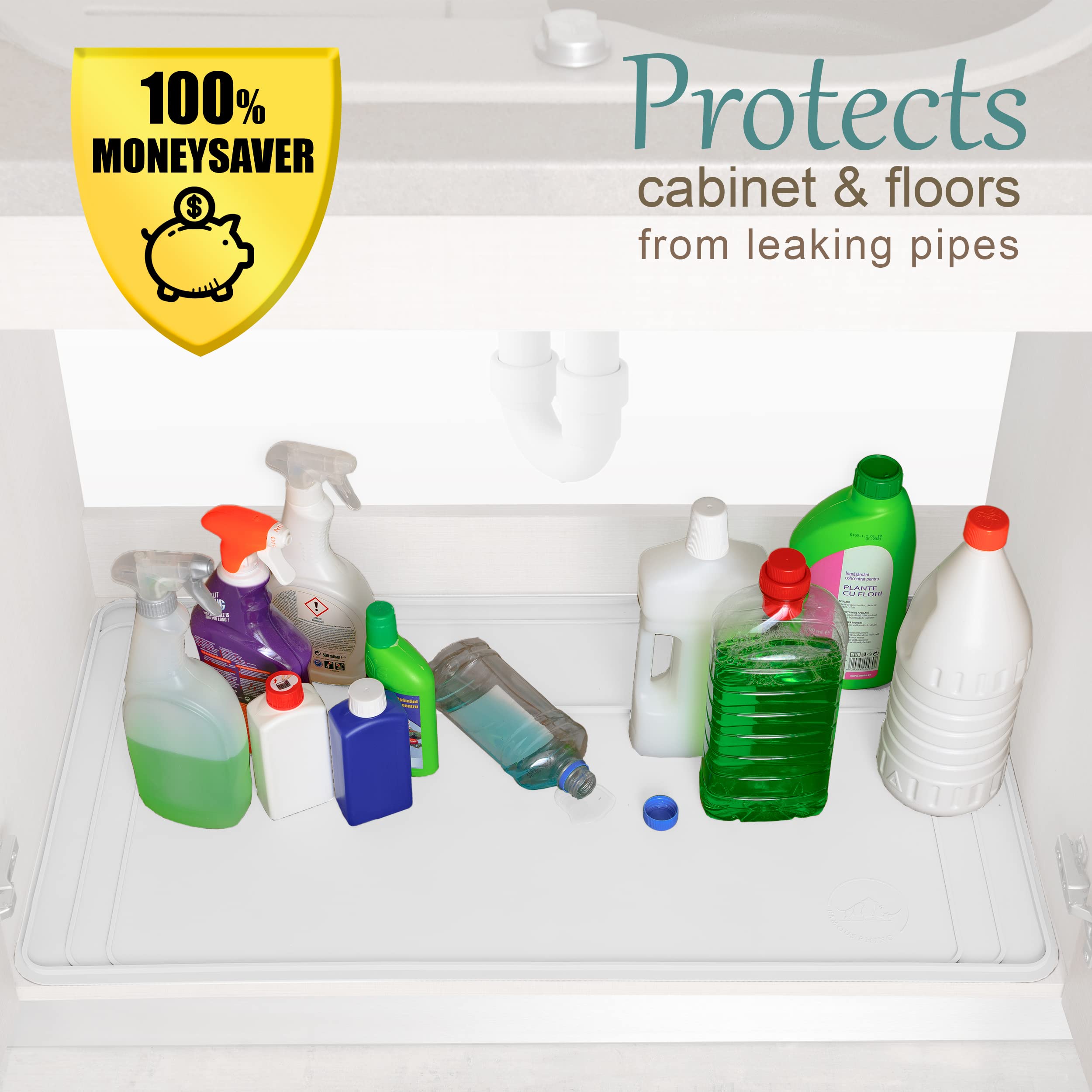 Original Under Sink Mat - Adjustable Silicone, Waterproof Vanity Mat - 28" x 19" or Smaller
