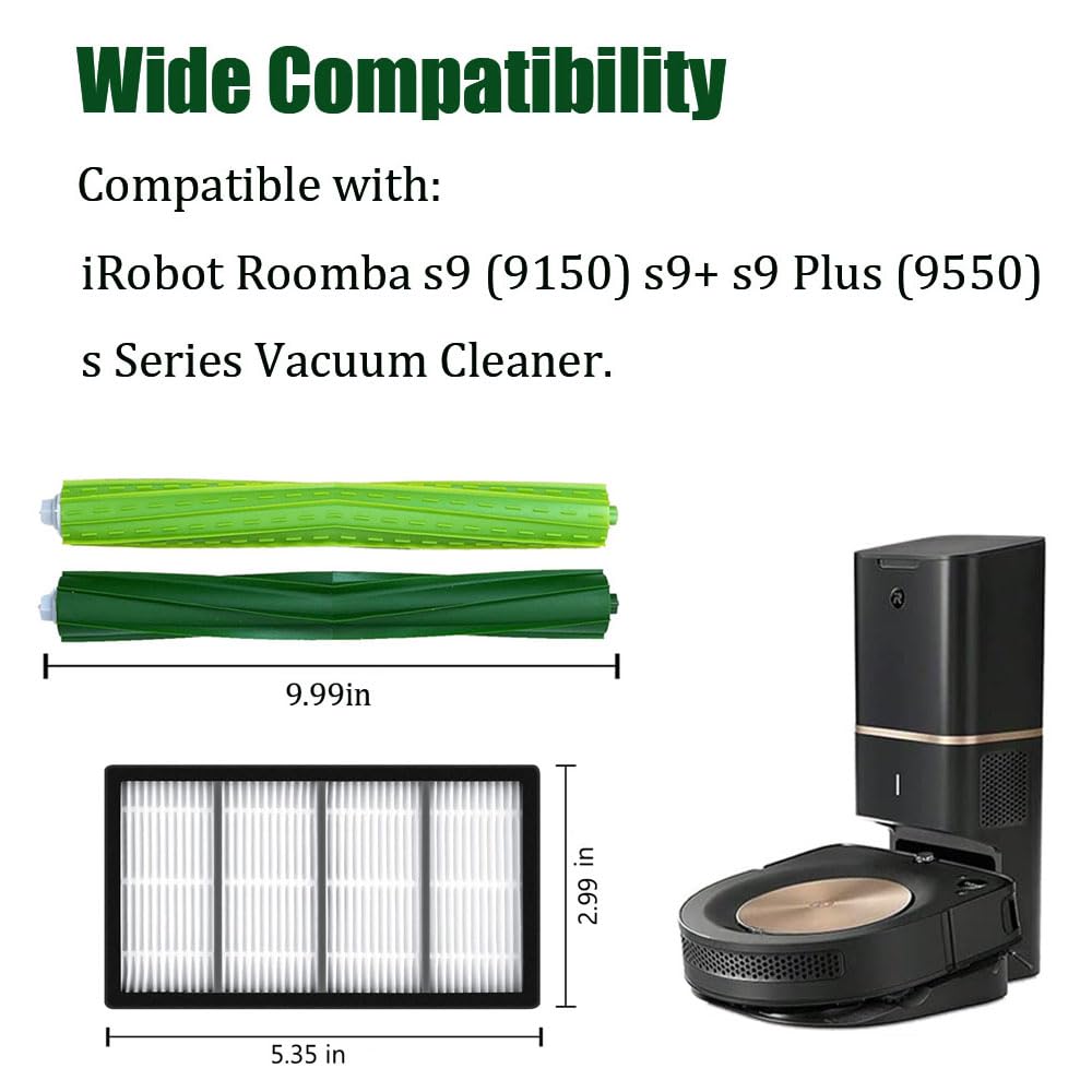 MIXEAL Replacement Parts Kit Compatible with Roomba s9(9150),s9+(9550),s Series Vacuum Cleaner.Pack of 1 Set of Multi-Surface Rubber Brushes,6Side Brushes,6 Filters,2 Tools …
