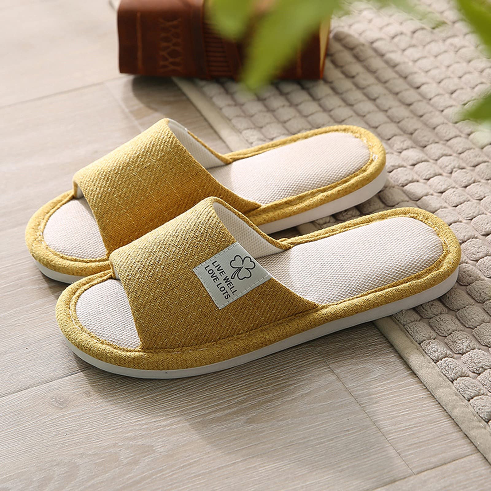 Aniywn Womens Mens Soft Indoor Slippers Open Toe Linen Memory Foam Slip on Home Shoes House Slippers Open Toe Home Shoes