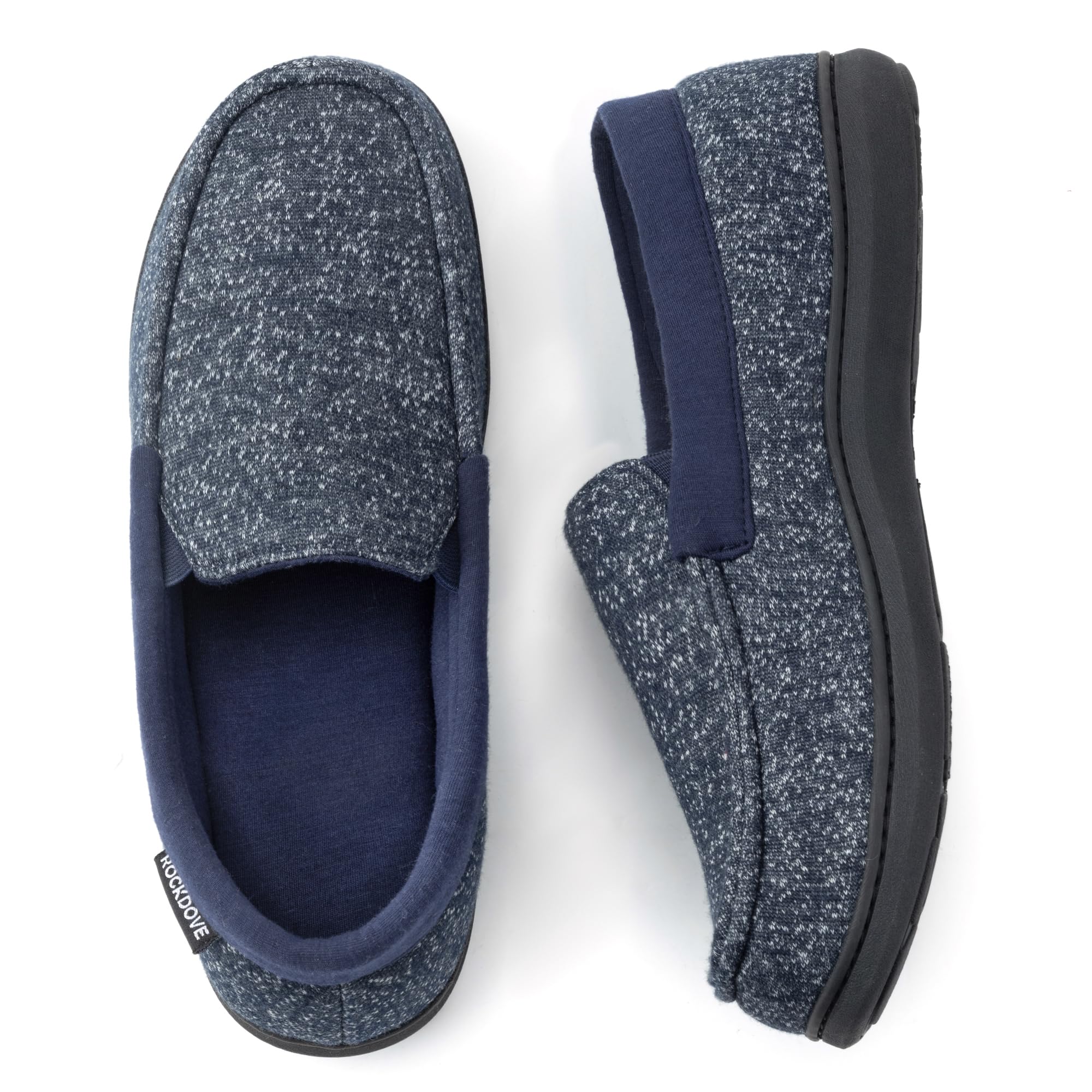 RockDove Men's Tweed Memory Foam Moc Slipper, Size 12 US Men, Navy