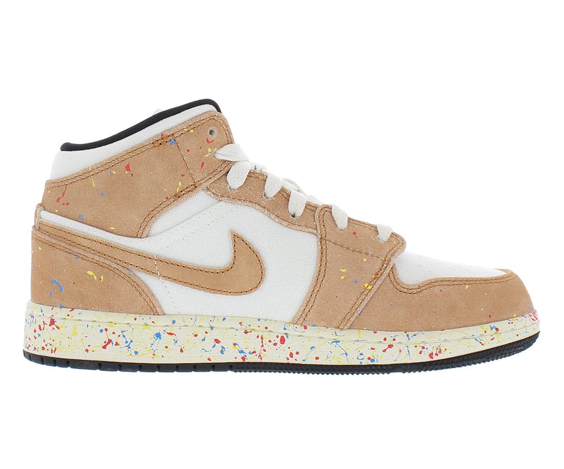 Nike Jordan Youth Air Jordan 1 Mid SE GS DA8006 100 Brushstroke - Size 7Y, Sail/Black-cide-chile Red