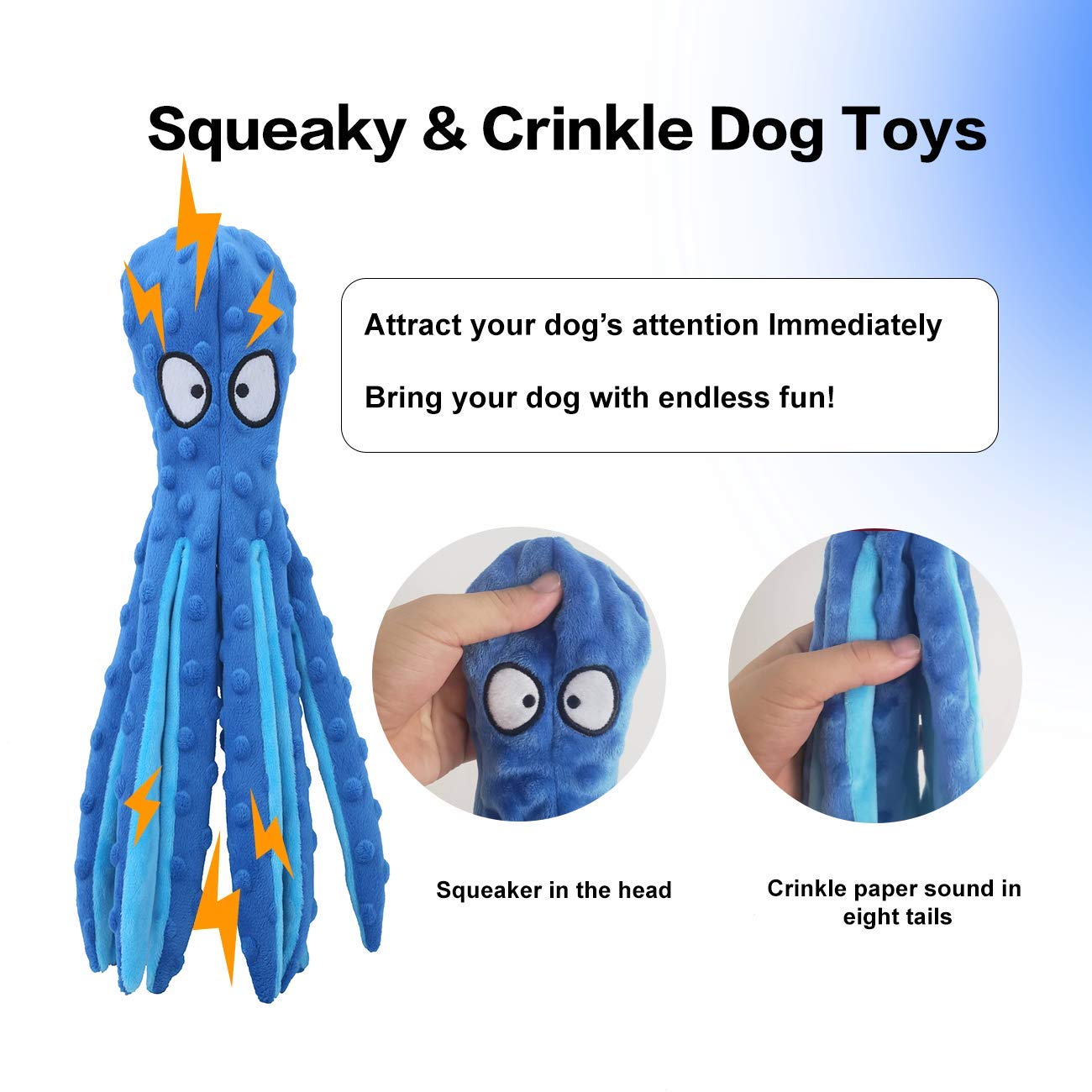 CPYOSN Dog Squeaky Toys Octopus - No Stuffing Crinkle Plush Dog Toys for Puppy Teething, Durable Interactive Dog Chew Toys for Small, Medium and Large Dogs Training and Reduce Boredom, 2 Pack