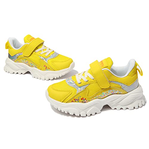 Rollepocc Kids Tennis Shoes Running Sports Shoes Breathable Athletic Shoes Lightweight Walking Shoes Fashion Sneakers for Girls Little Kid 2 Yellow