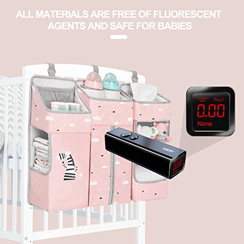 NGORAY Hanging Baby Diaper Caddy Organizers for Crib - 3-in-1 Diaper Stacker for Changing Table Nursery Organization Storage Holder for Baby Essentials Attachment Portable Combining Clothing (Pink)