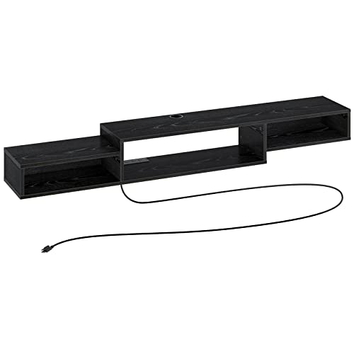 Rolanstar TV Stand with Power Outlet, 71" Floating TV Stand, Wall Mounted Media Console for 43/50 / 55/60 inches TV, Entertainment Storage Shelf for Living Room, Black