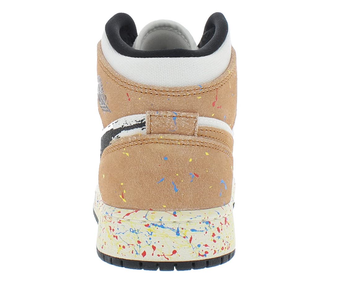 Nike Jordan Youth Air Jordan 1 Mid SE GS DA8006 100 Brushstroke - Size 7Y, Sail/Black-cide-chile Red