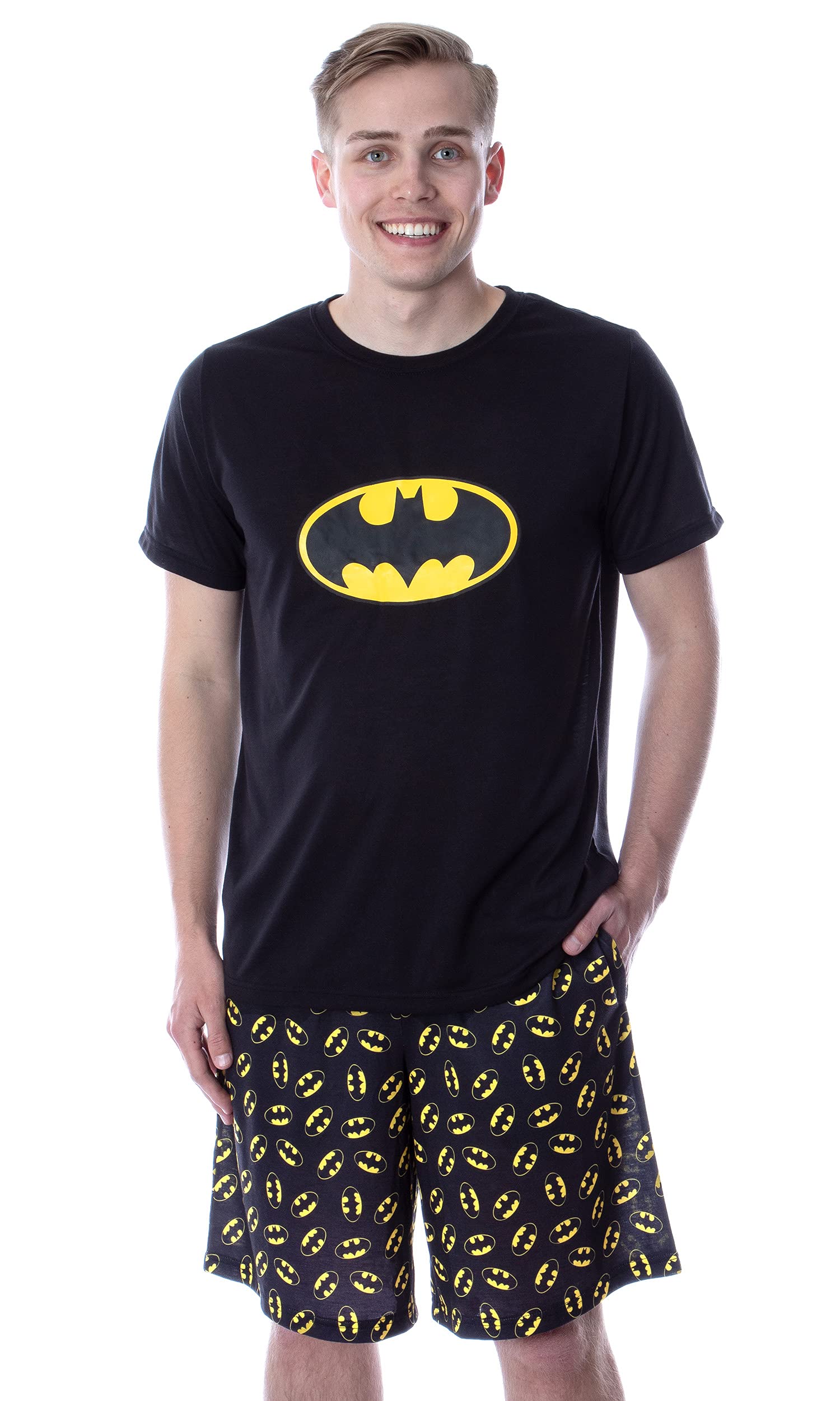DC Comics Mens' Batman Logo Short Sleeve Shirt Pajama Short Set (XX-Large) Black