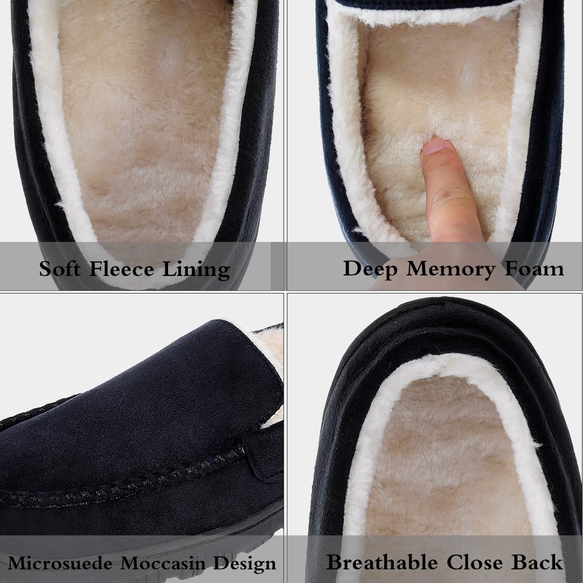 shoeslocker Slippers for Men Mens Slippers Warm Indoor Outdoor House Shoes Black Size 10.5