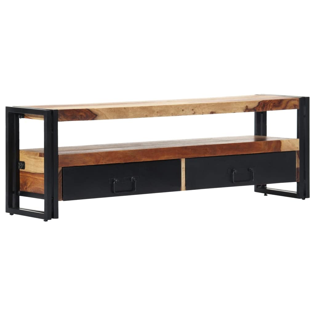 Vintage Industrial TV Stand with 2 Drawers and Media Shelf Storage Rustic Solid Wood Metal Frame Retro TV Cabinet Unit Antique Style Living Room Furniture