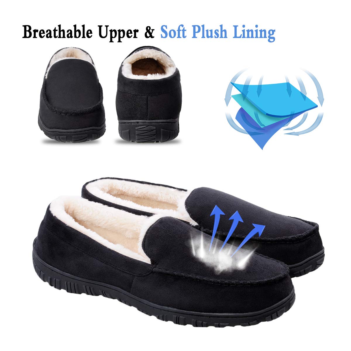 shoeslocker Slippers for Men Mens Slippers Warm Indoor Outdoor House Shoes Black Size 10.5