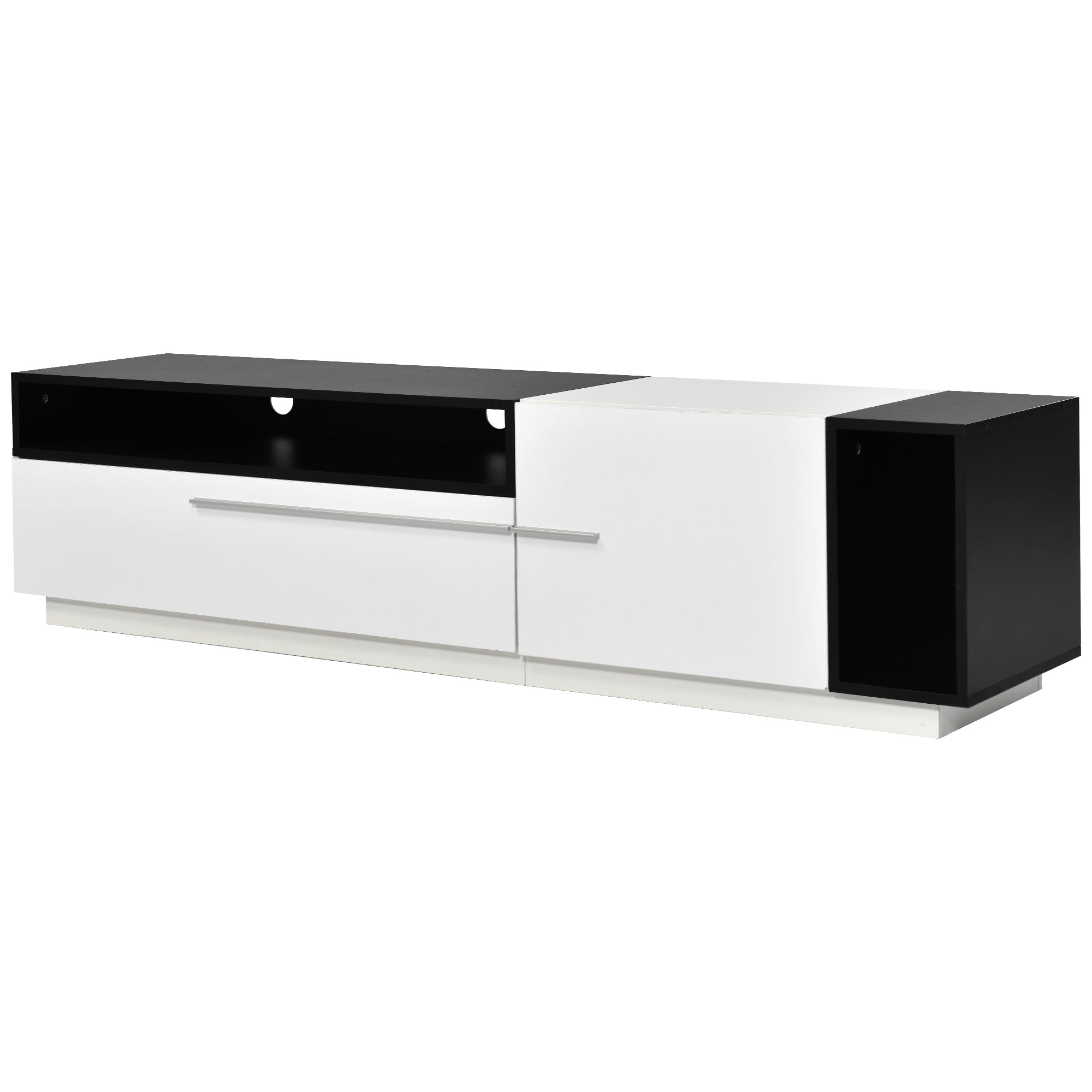 Merax Two-Tone Design Stand with Silver Handles, UV High-Gloss Media Console for Television Up to 70", Chic Style TV Storage Cabinet for Living Room, 66.8 inch Length, White