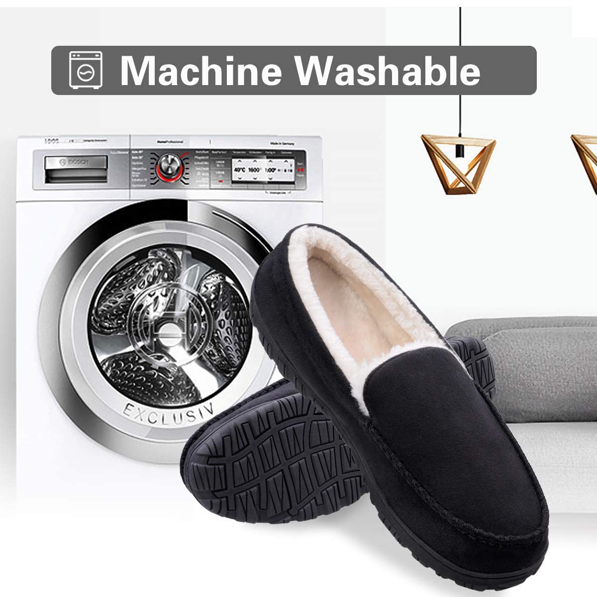 shoeslocker Slippers for Men Mens Slippers Warm Indoor Outdoor House Shoes Black Size 10.5
