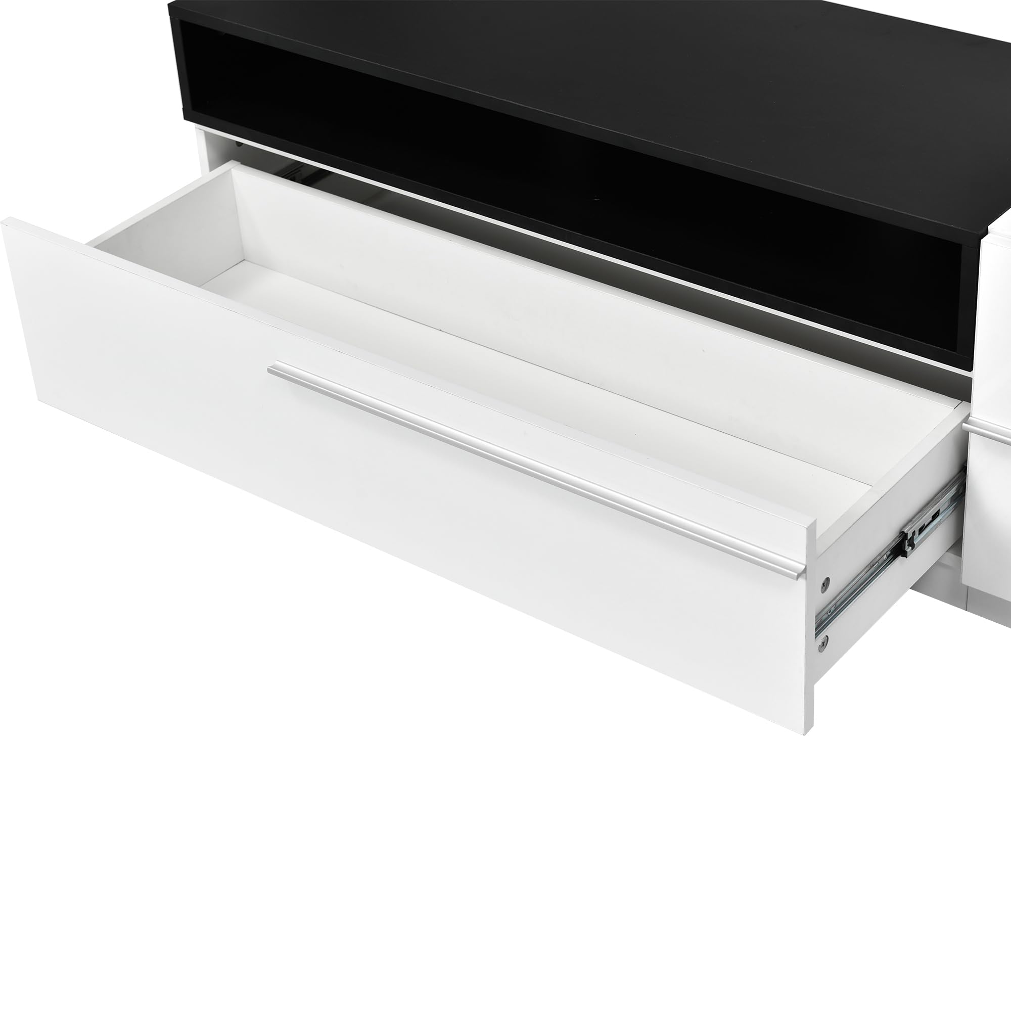 Merax Two-Tone Design Stand with Silver Handles, UV High-Gloss Media Console for Television Up to 70", Chic Style TV Storage Cabinet for Living Room, 66.8 inch Length, White