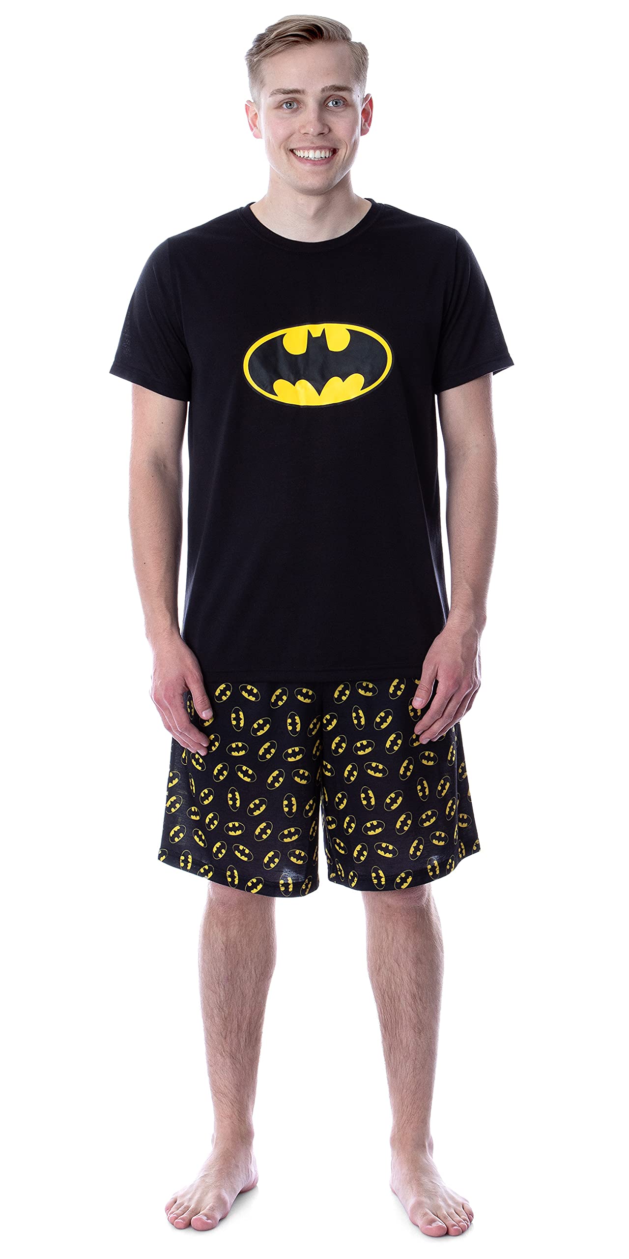 DC Comics Mens' Batman Logo Short Sleeve Shirt Pajama Short Set (XX-Large) Black
