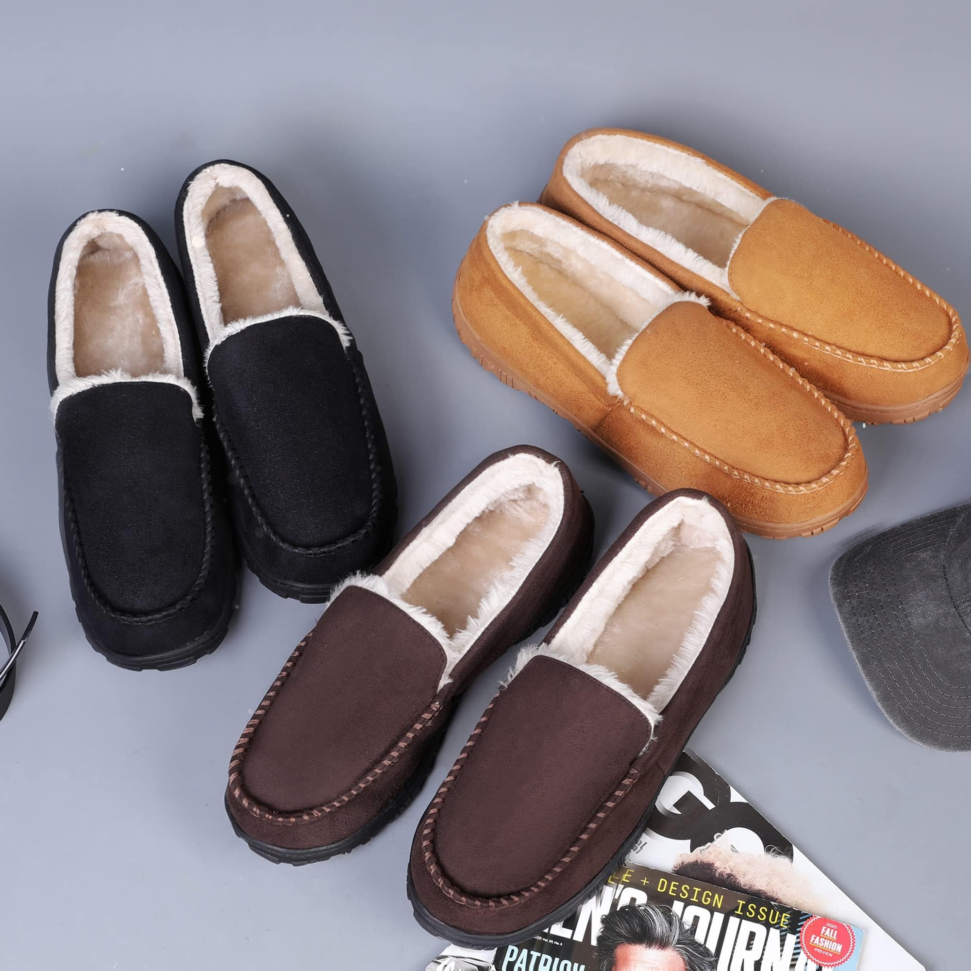 shoeslocker Slippers for Men Mens Slippers Warm Indoor Outdoor House Shoes Black Size 10.5